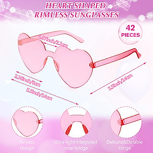 Flutesan 42 Pairs Heart Shaped Sunglasses Bulk Color Rimless Transparent Frameless Glasses for Women Summer Party Favor(Pink)