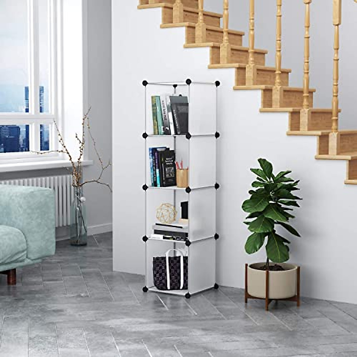 C&AHOME Cube Storage Organizer, 4-Cube Shelving Units, DIY Closet Storage, Modular Book Shelf, Ideal for Bedroom, Living Room, Office, 24.8" L x 12.4" W x 24.8" H Translucent White SBTM3004A