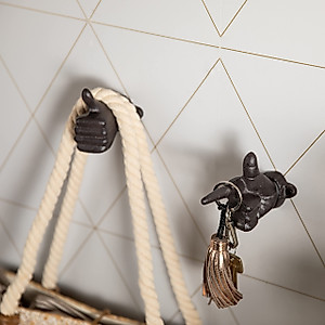 Danya B. "Thumbs up & Pointing Finger Dark Brown Cast Iron Wall Mount Hook Set (Set of 2), Entryway Hooks or Unique Room Decor for Hanging Coats, Purses, Scarves, or Keys