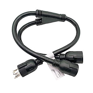 Parkworld 60462 Generator 30 amp Splitter L14-30P Male to (2) L14-30R Female, Locking 4-Prong 30 AMP Y Adapter Cord