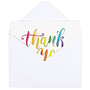 Sustainable Greetings 120-Pack Rainbow Thank You Cards with Envelopes, Bulk Colorful Thank You Note Set, Blank Inside for Business, Wedding, Graduation, Bridal and Baby Shower (4x5 in)