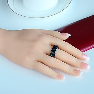 Men's Women's 8MM Wedding Bands Engagement Ring Stainless Steel Channel CZ Promise Rings for Him Black Size 9