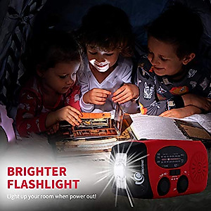 GREATONE Weather Radio Emergency Hand Crank Self Powered AM/FM NOAA Solar Portable Camping Weather Radio with LED Flashlight，2000mah Portable Charge for Phone Survival Pack 071 (red)