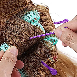 200 Pieces Hair Roller Pins plastic pins roller picks for fixed old fashioned hair rollers and brush roller curlers Hair styling tool needle structure knitting tool (purple)