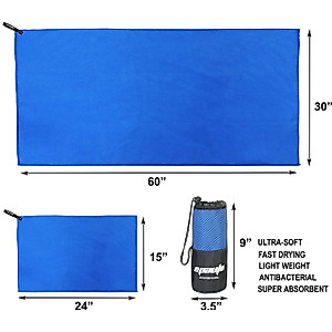 EPAuto Microfiber 2-Pack Fast Drying Towels (60" x30'') with Face/Hand Towel (24" X15'') for Travel, Beach, Backpacking, Camping and Gym
