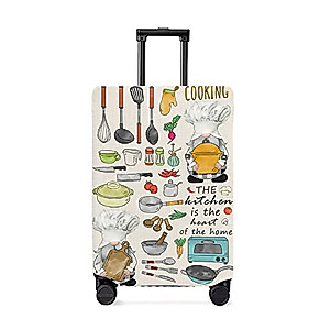Travel Luggage Cover Cooking Utensils Pots and Pans Gnome Black and White Buffalo Plaid Anti-Scratch Luggage Protector Personalized Washable Suitcase Cover/Protector with Zipper Fits 19-21in Luggage