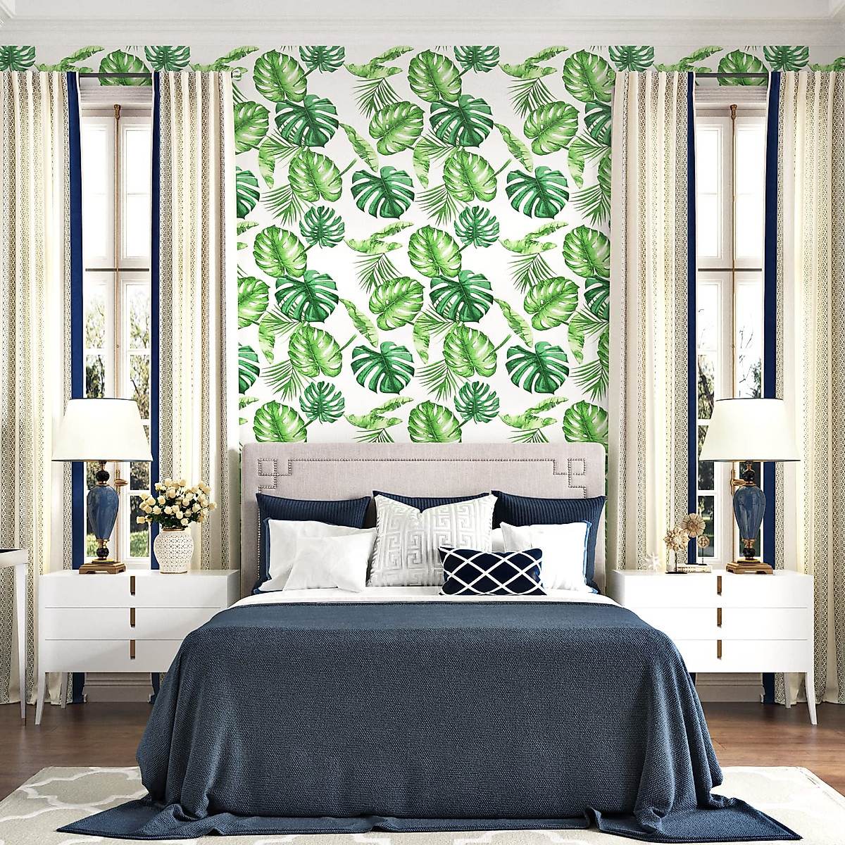 WESTICK Tropical Wallpaper Peel and Stick Modern Green Leaf Wallpapers Bathroom Waterproof Botanical Wall Paper Jungle Wallpaper Tropical Green Contact Paper for Cabinets Removable Vinyl 17.7" x 118"