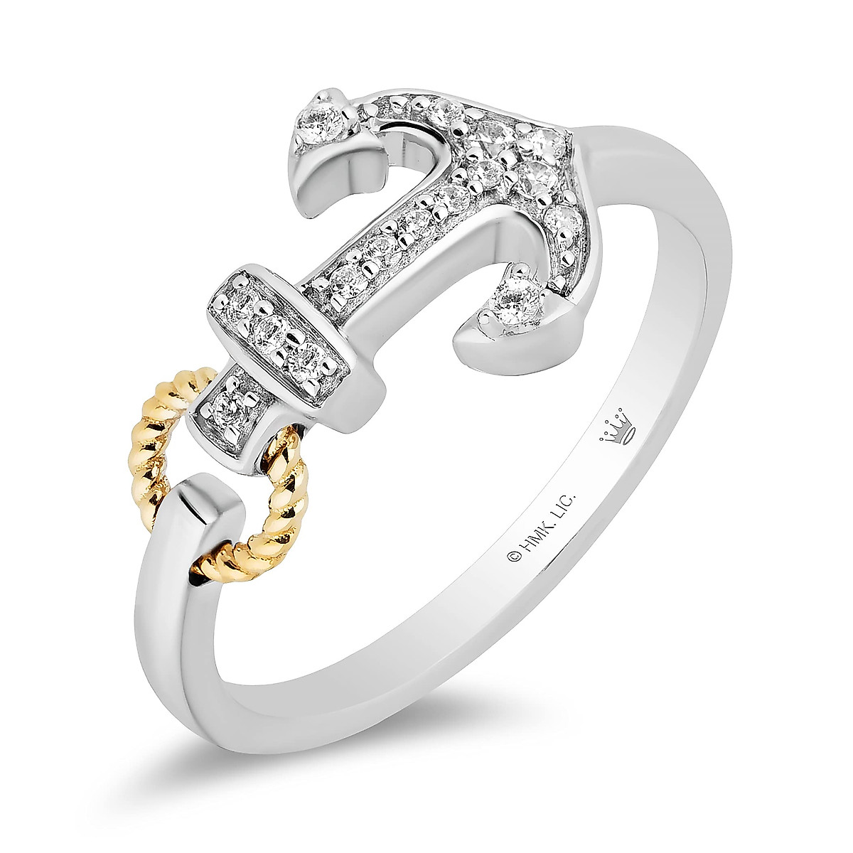 Jewelili Hallmark Fine Jewelry Sterling Silver and 14K Yellow Gold 1/8 Cttw Natural White Round Diamond Anchor Ring, Size 8