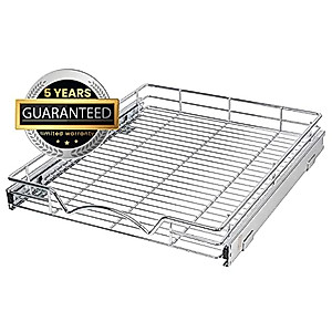 Hold N' Storage Pull Out Cabinet Drawer Organizer, Heavy Duty-with 5 Year Limited Warranty- Slide Out Shelves, -17”W x 21”D - Requires at Least a 18-1/4” Cabinet Opening, Steel Metal, Chrome Finish