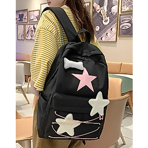 MININAI Preppy Backpack Cute Stars Pattern Korean Style Backpack Aesthetic College Backpack for Work Travel (One Size,White)
