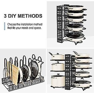 PMYEK Updated Pot and Pan Organizer Cabinet Rack, Adjustable Kitchen Cabinet Organizer, Space-Saving Pot Lid Organizer for Cookware, Cutting Board Rack