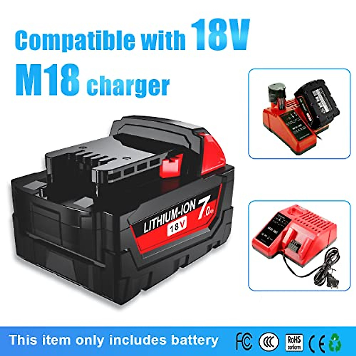 2Packs High Output 7.0Ah M-18 Battery Replace for Milwaukee 18V Battery Lithium ion XC 48-11-1811, 48-11-1815, 48-11-1820, 48-11-1840, 48-11-1850, 48-11-1852, 48-59-181, 48-59-1850 Power Tool