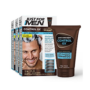 Just For Men Control GX Grey Reducing Anti-Dandruff Shampoo, Gradual Hair Color, Controls Dandruff with Zinc Treatment, 4 Fl Oz - Pack of 3 (Packaging May Vary)