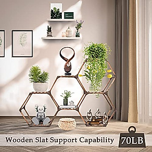 WASUMI Hexagonal Plant Stand Indoor, Plant Shelf Large 7 Tiers Wood Plant Stands Outdoor for Multiple Plants, DIY Flower Potted Plant Holder for Corner, Balcony, Patio, Garden, Living Room