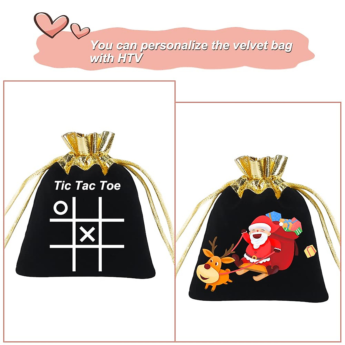 HRX Package Velvet Jewelry Bags 3x4 inch, 20pcs Black Gold Cloth Drawstring Pouches for Small Gift