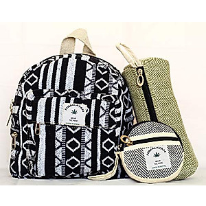 Generic Set Of Mini Backpack Pen case Coin Purse Hemp University Light Weight Backpack For Girl Black and White Small Small Backack