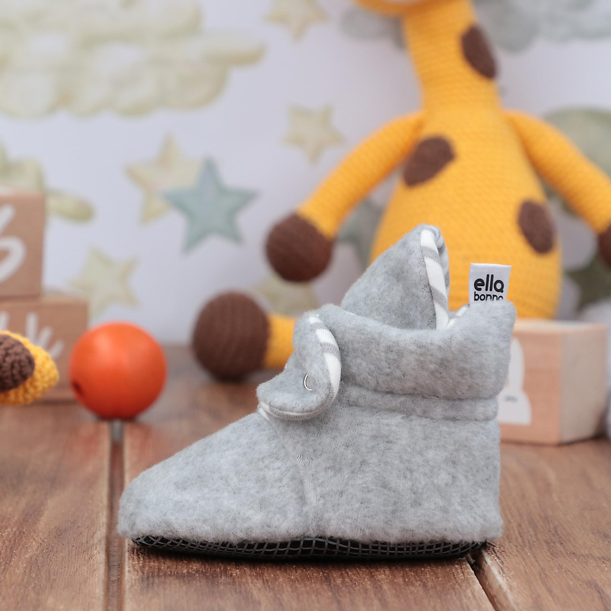 Ella Bonna Fleece Baby Booties, Three Snap Baby Slippers, Unisex Baby Gifts, Non-Slip Newborn Booties for Boys and Girls, Infant Baby Shower Shoes Months