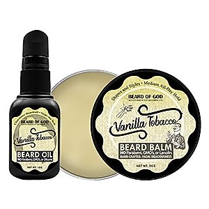 Vanilla Tobacco, Beard Oil & Balm Conditioner with Travel Case - Natural, Organic & Handcrafted in USA by Beard of God
