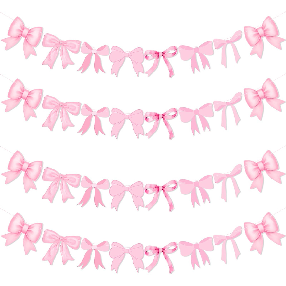 4Pcs Pink Bow Garland Banner, Pre Strung Pink Bow Banner Bow Party Decortions for Girls Bow Birthday Baby Shower Decorations, Coquette Birthday Party Coquette Bridal Shower, Bow Party Decor
