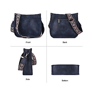 Caitina Crossbody Bags For Women Vegan Leather Hobo Handbags Designer Crossbody Purses Bucket Bag For Women with 2PCS Adjustable Strap(Blue Black)