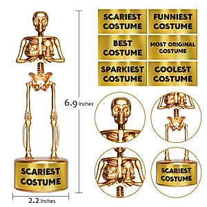 6 Halloween Best Costume Skeleton Trophy, Halloween Skull Party Favor Prizes, Halloween Party Supplies Gold Bones Game Awards, Costume Contest Event Trophy, School Classroom Rewards for Kids(C)