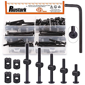 Rustark 121 Pcs Baby Bed Crib Screws Bolts Nuts Assortment Set M6 Hex Socket Head Cap Screws, Barrel Bolt Nuts Hardware Replacement Kit for Furniture Cots Beds Crib and Chairs (40mm-80mm)