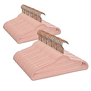 100 Packs Velvet Hangers 360 Degree Rotating Hangers Durable and Slim Anti-Slip Hangers for Hangers Underwear Hooks, Pink - Black - Beige (Pink)
