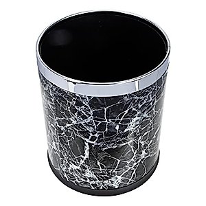 CLISPEED Automotive Garbage Cans Round Marble Trash Can Garbage Container Bin Recycle Trash Can Open Office Wastebasket Double Layer Garbage Can for KTV Bar Bathroom Black Car Trash Cans