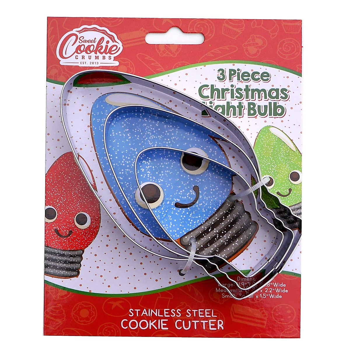 Christmas Light Bulb Cookie Cutter 3 Piece Set, Premium Food-Grade Stainless Steel, Dishwasher Safe (Light Bulb 3 Piece)