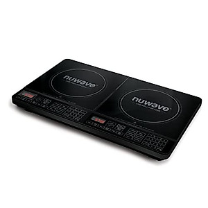Nuwave Double Induction Cooktop, Powerful 1800W, 2 Large 8” Heating Coils, Independent Controls, 94 Temp Settings from 100°F to 575°F in 5°F Increments, 2 x 11.5” Shatter-Proof Ceramic Glass Surface
