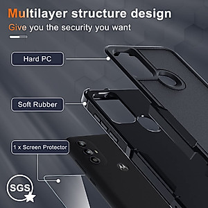 for Motorola Moto G Play 2023, Moto G Pure, Moto G Power 2022 Case with Tempered Glass Screen Protector, 2-in-1 Full Body Heavy Duty Rugged Shockproof Protective Phone Cover, Black Matte