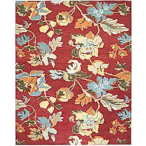 SAFAVIEH Blossom Collection 8' x 10' Red / Multi BLM672A Handmade Premium Wool Area Rug