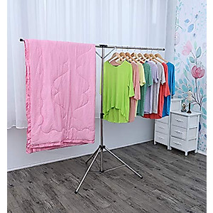 exilot Foldable Portable Space Saving Clothes Drying Rack, Heavy Duty Stainless Steel Laundry Drying Racks, Adjustable High Capacity Garment Rack, with Windproof Hooks.