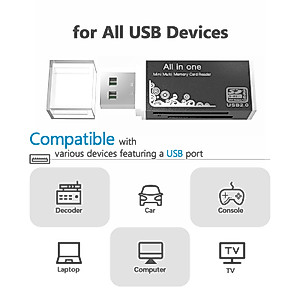 Micro SD Card Reader, 4-in-1 SD Card Reader to USB Adapter, Memory Card Reader for MS Duo/Pro, M2 Card, SDXC, SDHC, MMC, RS-MMC, Micro SDXC, Micro SDHC and TF Card (1Pack Black)
