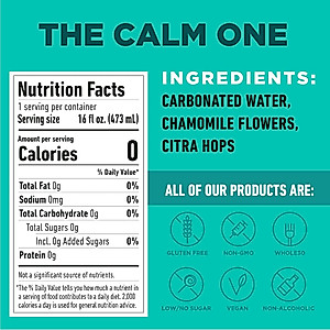 HOPLARK Sparkling HopTea - The Calm One (12pk - 16oz Cans)- Craft Brewed NA Beer Alternative - Gluten-Free, Non GMO, Zero Calories, Sugar-Free, Caffeine-Free, Unsweetened, Sparkling Tea + Water + Hop