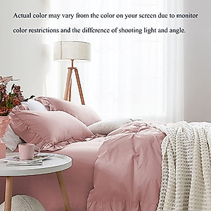 Omelas Blush Pink Ruffled Duvet Cover Set Twin Size Vintage Ruffle Fringe Comforter Cover Solid Color Farmhouse Rustic Single Bedding Soft Microfiber,Zipper Closure,1 Sham (Mauve Pink, Twin)