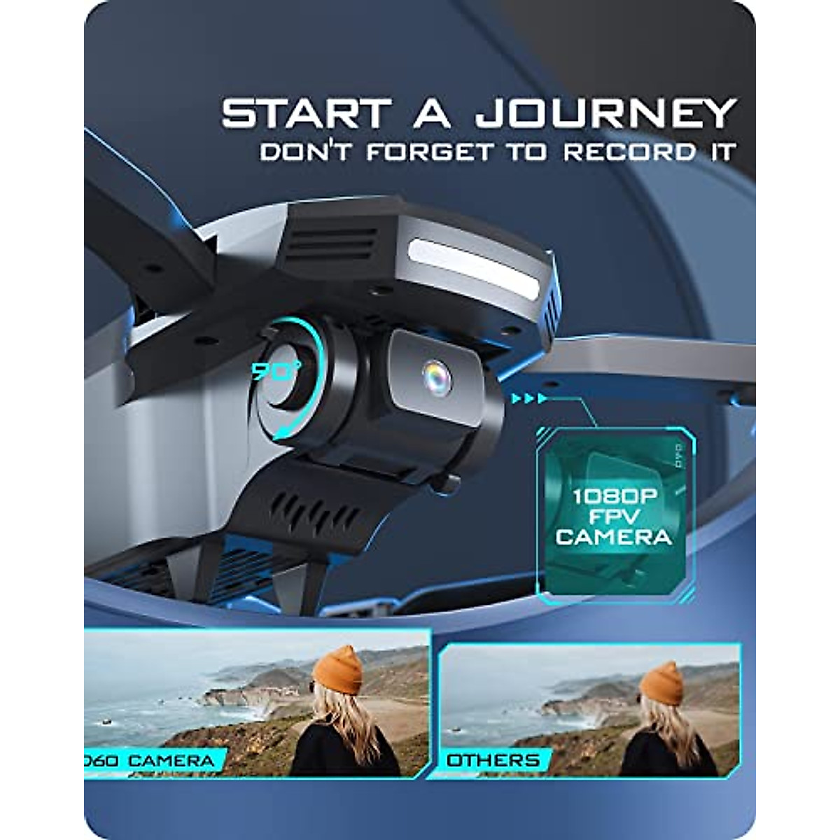 DEERC D60 Drones with Camera for Adults, Kids, FPV 1080P HD Video, Long Battery Life, Gravity Sensor, Foldable, Hobby RC Quadcopter, Suitable as Gifts for Boys, Girls, Beginner Adults, 1 Piece, Black