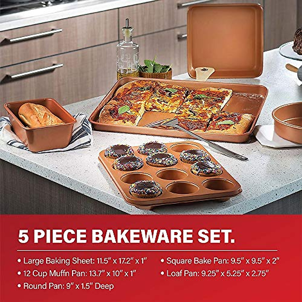 Gotham Steel 20 Pc Pots and Pans Set Nonstick Cookware Set + Bakeware Set, Complete Ceramic Cookware Set for Kitchen, Non Stick Pots and Pans Set with Lids, Dishwasher / Oven Safe, Non Toxic - Red