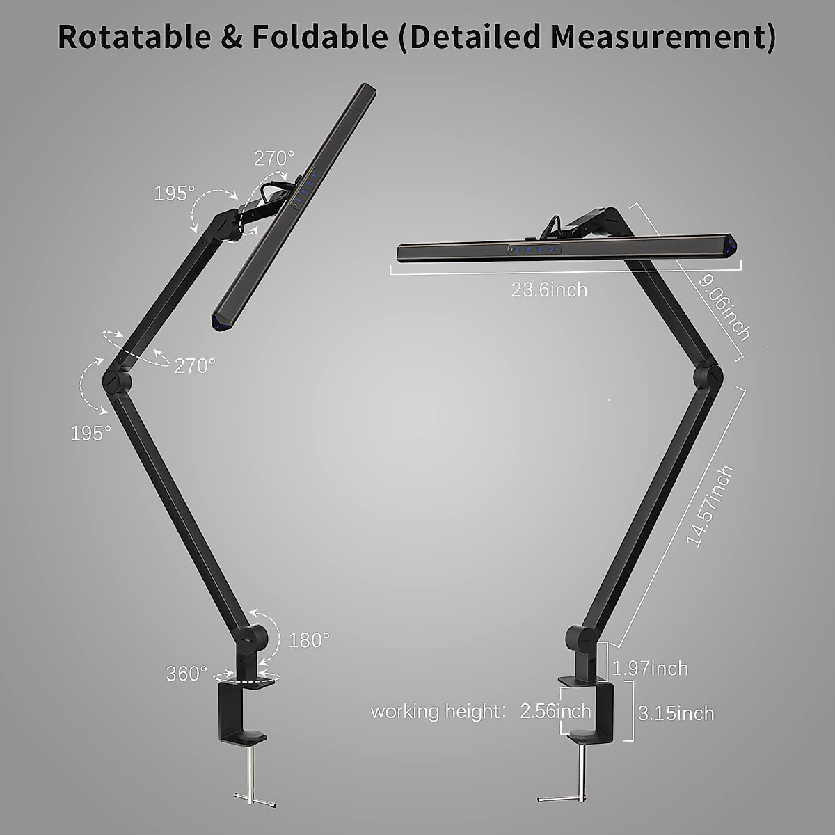 KableRika LED Desk Lamp with Clamp, 17W Super Bright Architect Swing Arm Desk Light for Home Office, Eye-Caring Task Table Lamp, Dimmable&6 Color Modes, Great Range of Motion for Office Lighting