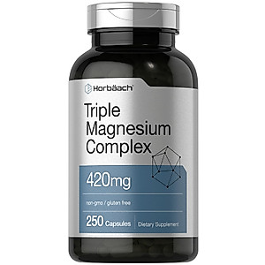 Horbäach Triple Magnesium Complex | 420 mg | 250 Capsules | Non-GMO and Gluten Free Formula | Magnesium Oxide, Citrate, and Aspartate Dietary Supplement