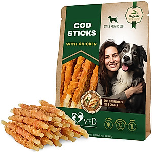 Beloved Pets Cod Sticks Dog Treats Chicken Wrapped - All Natural Rawhide - Free & Grain Free Long Lasting Chews for Large & Small Dogs - Dried Pet Snacks - Support Healthy Teeth & Skin Coat