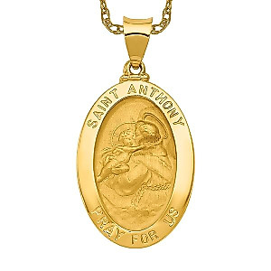 IceCarats 14K Yellow Gold Saint Anthony Medal Necklace Charm Pendant 33mm x 17mm Only