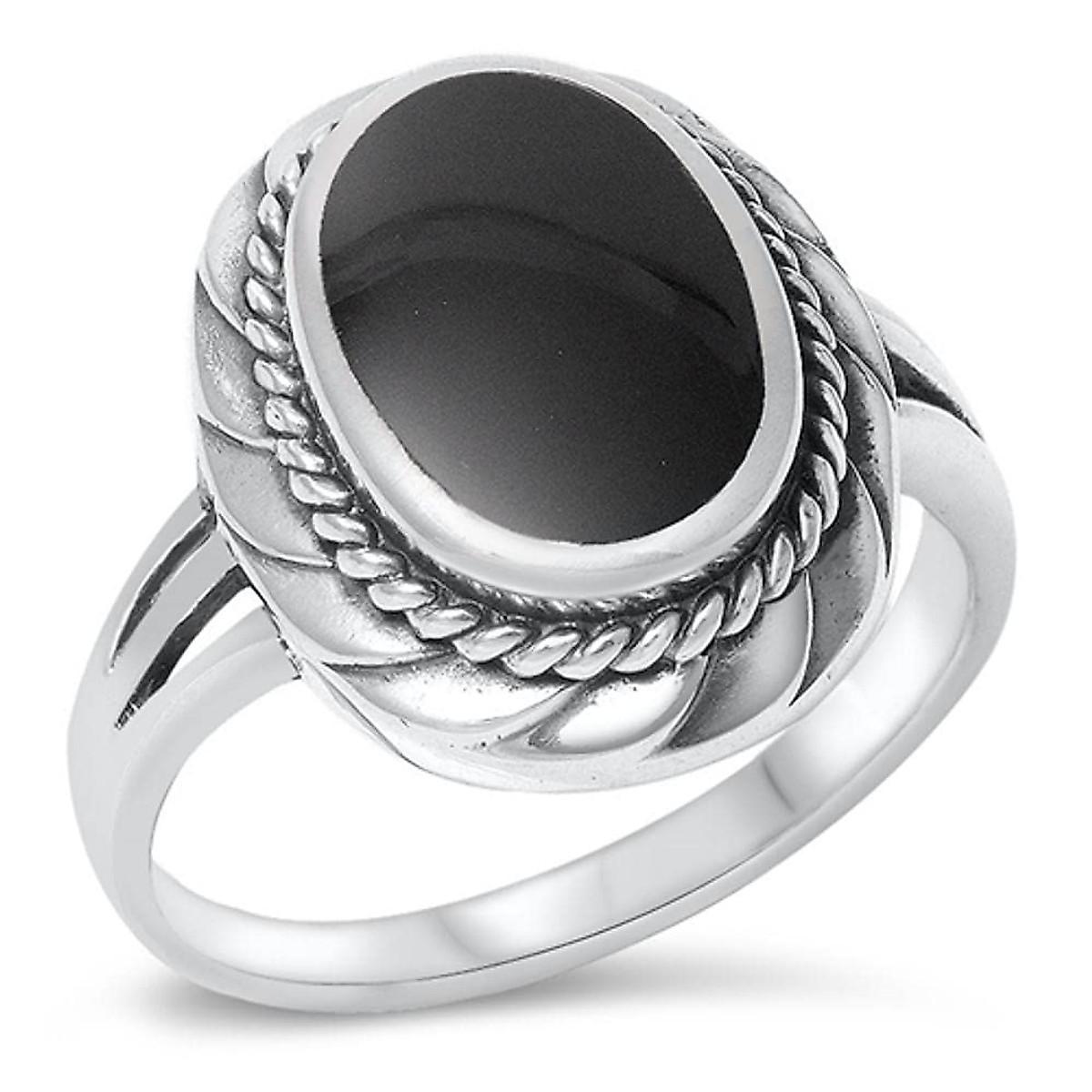 Bali Design Simulated Black Onyx Fashion Ring New .925 Sterling Silver Band Size 8