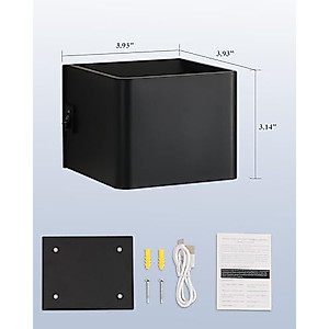 pasentel Indoor LED Motion Sensor Wall Lamp with Button Switch, Cordless Rechargeable USB Wall Sconce Lights Battery Powered Bedside Lamps for Bedroom Children's Room(Black, 3000K), BD026-LED-BK1