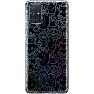 TPU Phone Case Compatible with Samsung A72 A71 5G A70 A51 A50 A32 A21 A11 A12 A13 A14 A01 Skeleton Shockproof Cat Skull Spider Web Flexible Clear Lightweight Spooky Durable Silicone Halloween