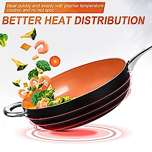 Michelangelo 5 Quart Nonstick Wok Set with Lid, Deep Frying Basket, and Roasting Steaming Rack, Aluminum, Includes All Stovetops Compatible, Non Stick