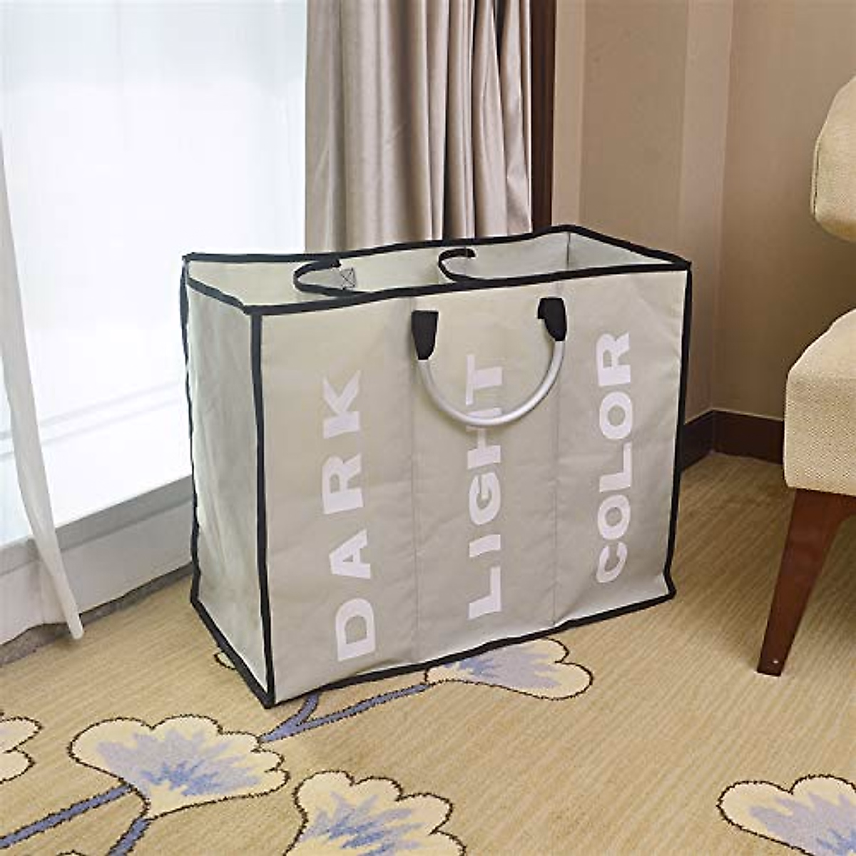 Laundry Hamper 3 Section - Labeled Laundry Sorter 3 Section, Hampers For Laundry 3 Compartment, Portable Three Lattice Large Capacity Laundry Basket Light Gray