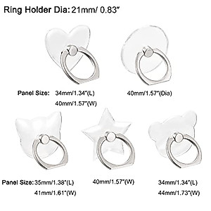 uxcell Transparent Phone Ring Holders, Clear Finger Grip Stand for Phone, Case, Tablet, Set of 5 Shapes(Heart, Cat, Bear, Round, Star)