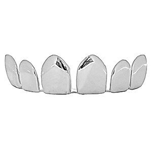 Grillz Silver Tone Permanent Cuts Perm Cut Six Top Teeth Pre-Made Hip Hop Mouth Grills
