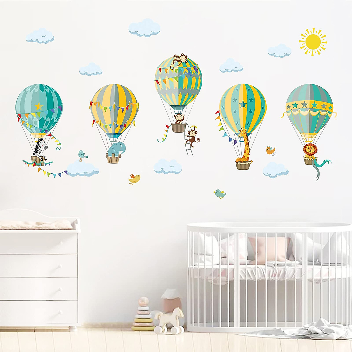 decalmile Animals in Hot Air Balloons Wall Decals Giraffe Elephant Kids Wall Stickers Baby Nursery Childrens Bedroom Wall Décor